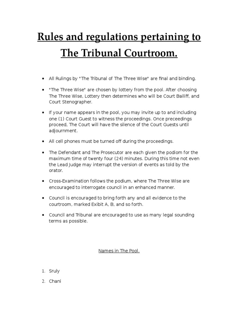 Tribunal Courtroom Rules and Procedures | PDF