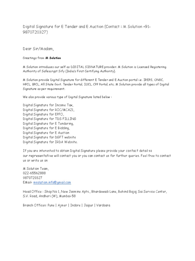 Digital Signatures for E-Tenders | PDF