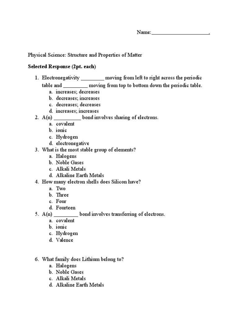 Summative Assessment Structure and Properties of Matter | PDF