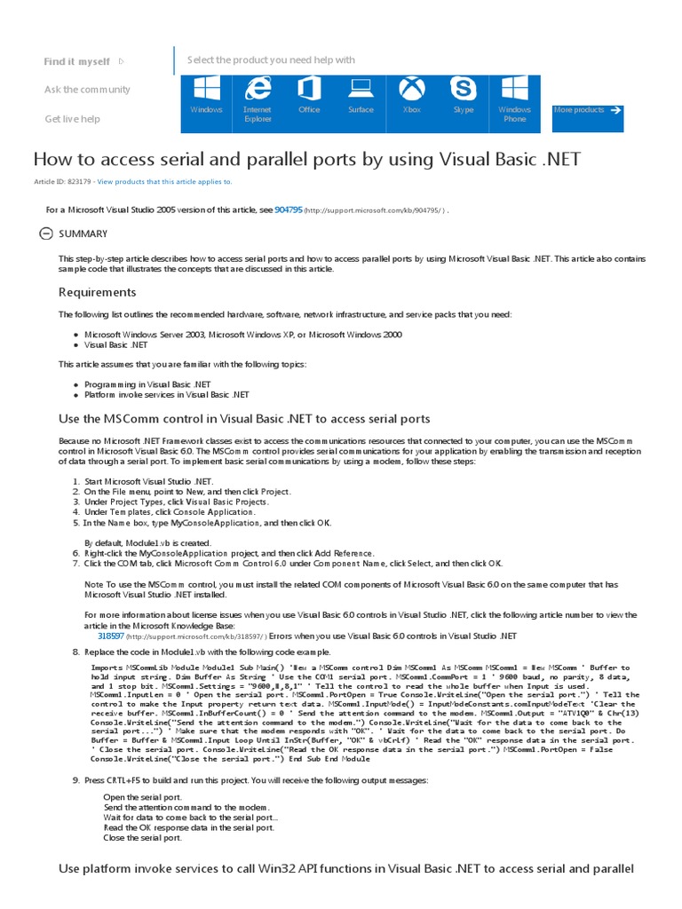 How To Access Serial and Parallel Ports by Using Visual Basic | PDF | Visual Basic .Net ...