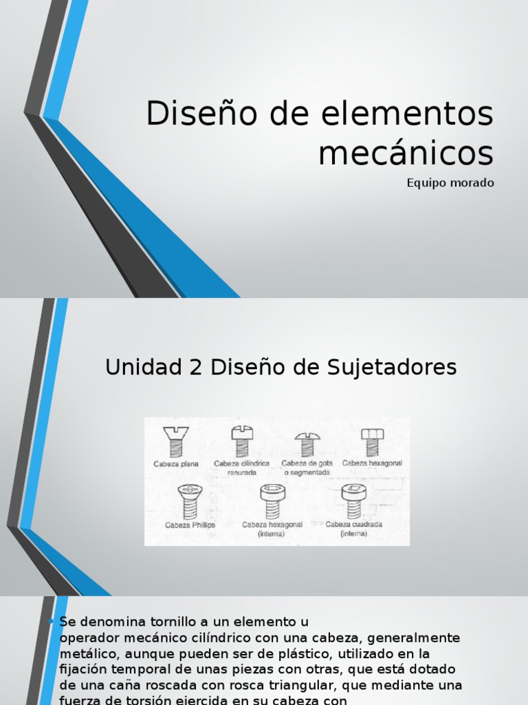 Diseño de Elementos Mecánicos, Diseño de Sujetadores. | PDF | Tornillo | Herramientas