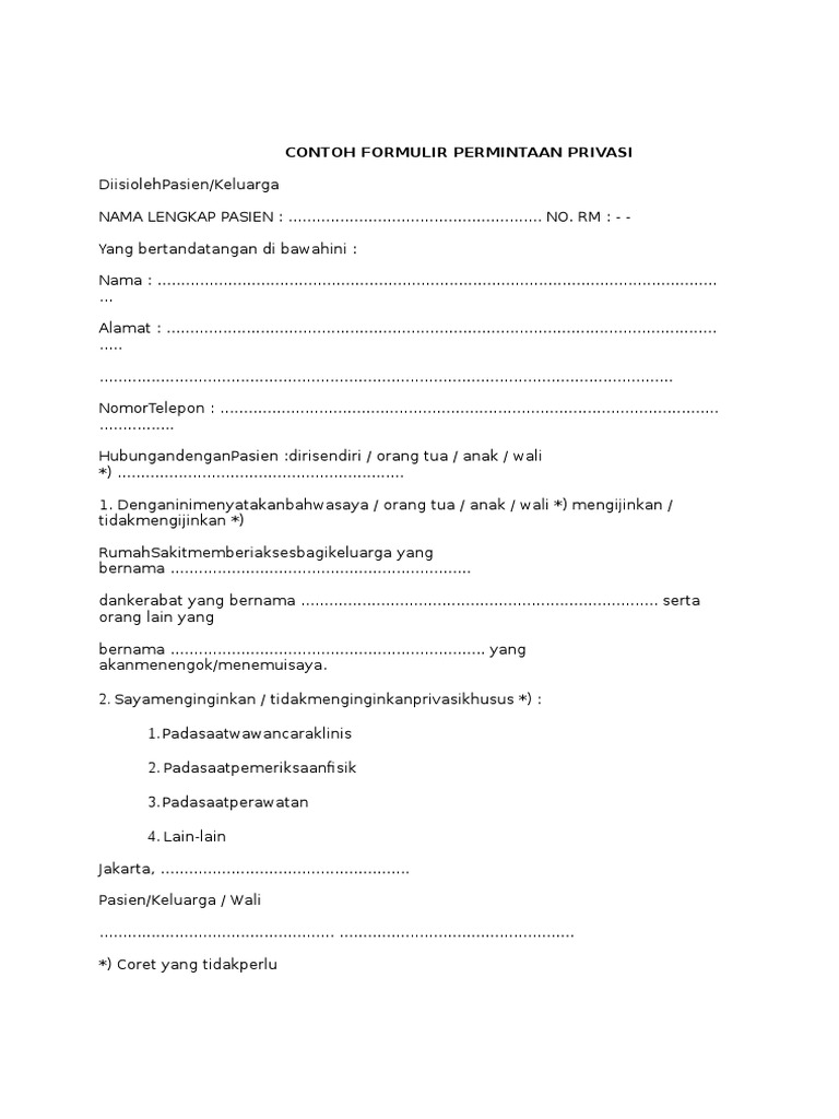 Contoh Formulir Permintaan Privasi | PDF