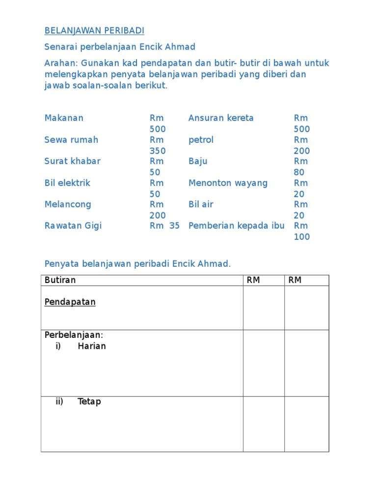 Belanjawan Peribadi | PDF