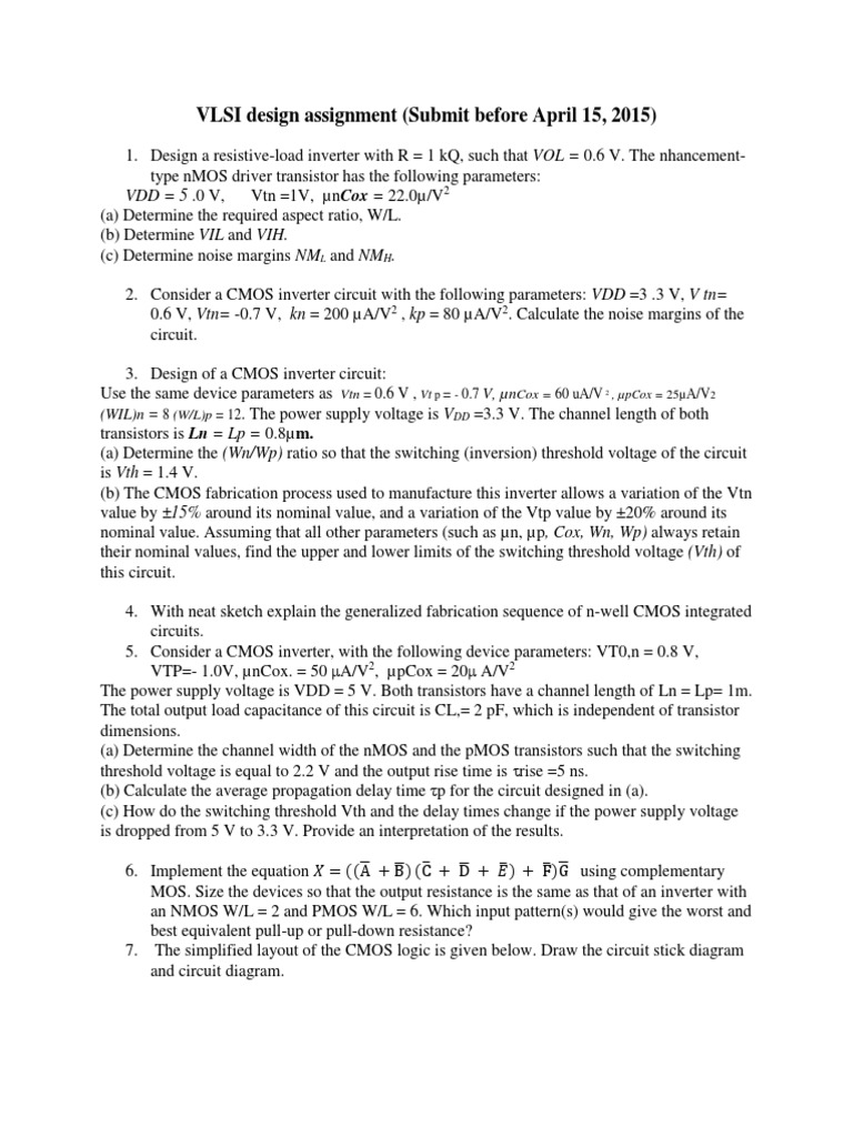 VLSIdesign Assignment | PDF | Cmos | Mosfet VLSIdesign Assignment | PDF | Cmos | Mosfet