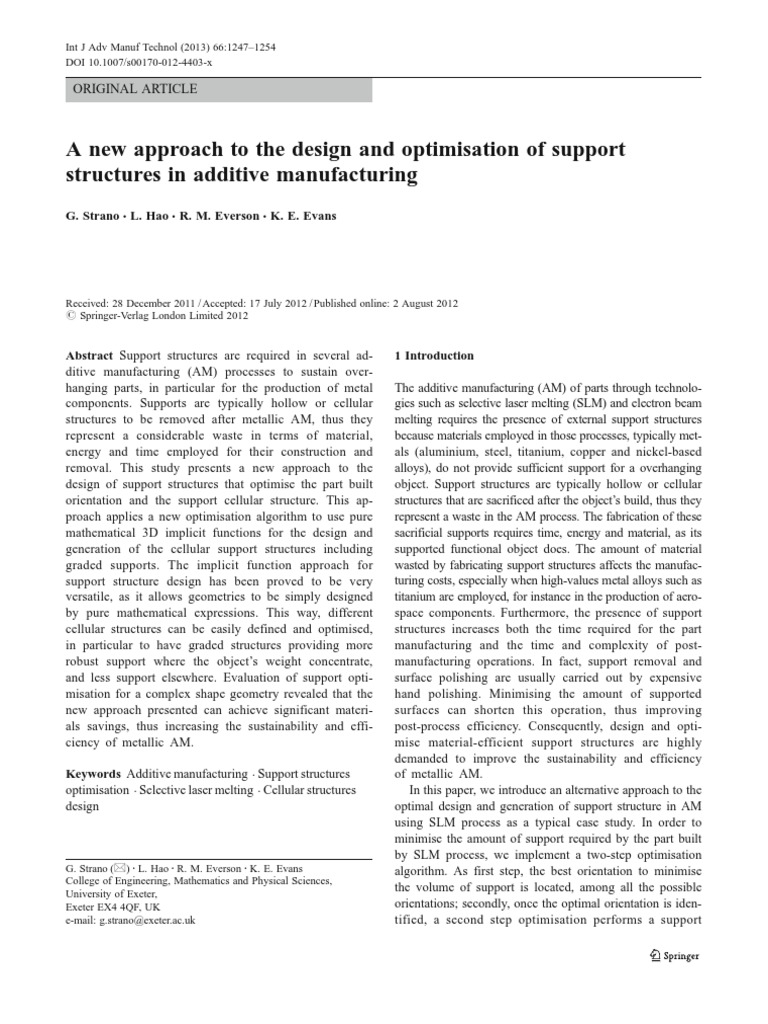 A New Approach To The Design and Optimisation of Support Structures in ...