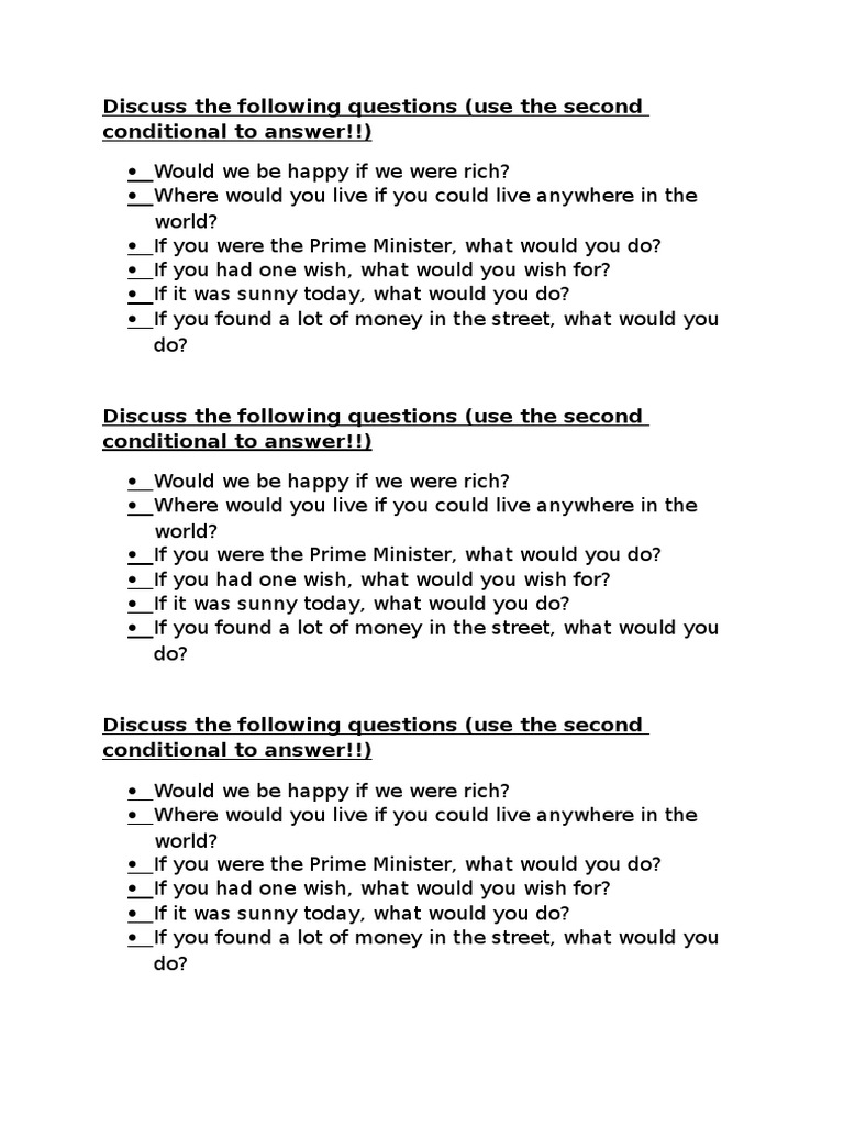 Second Conditional Discussion Questions | PDF