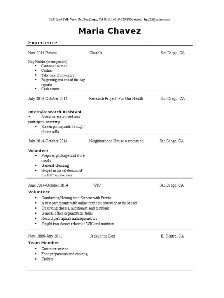New New Maria Chavez Resume | PDF | Wellness