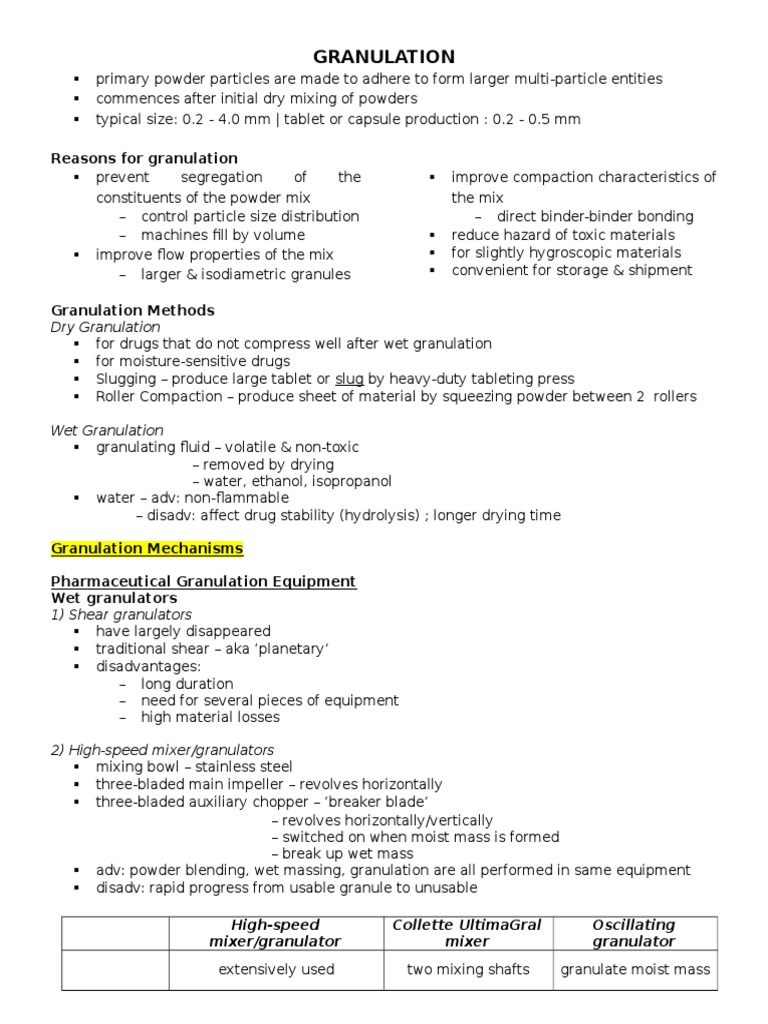 Granulation | PDF | Chemistry | Pharmaceutical