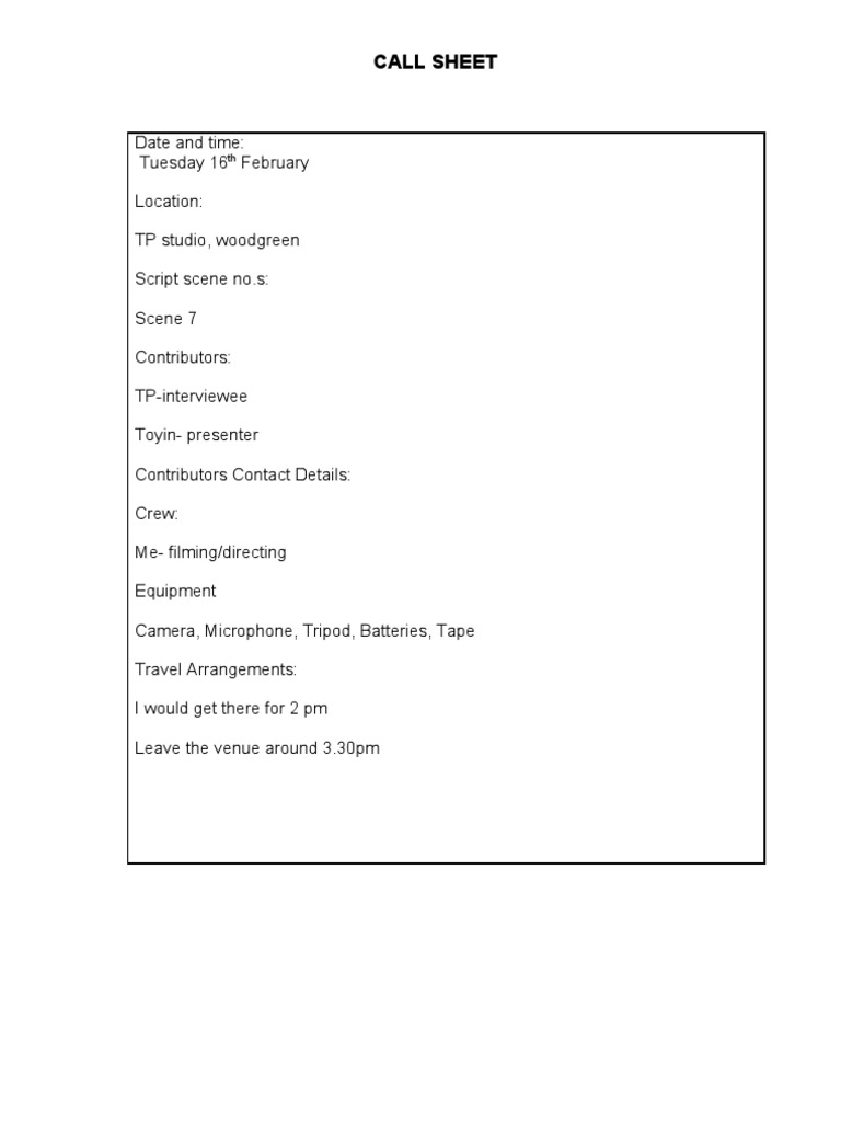 Call Sheet Scene 7 | PDF