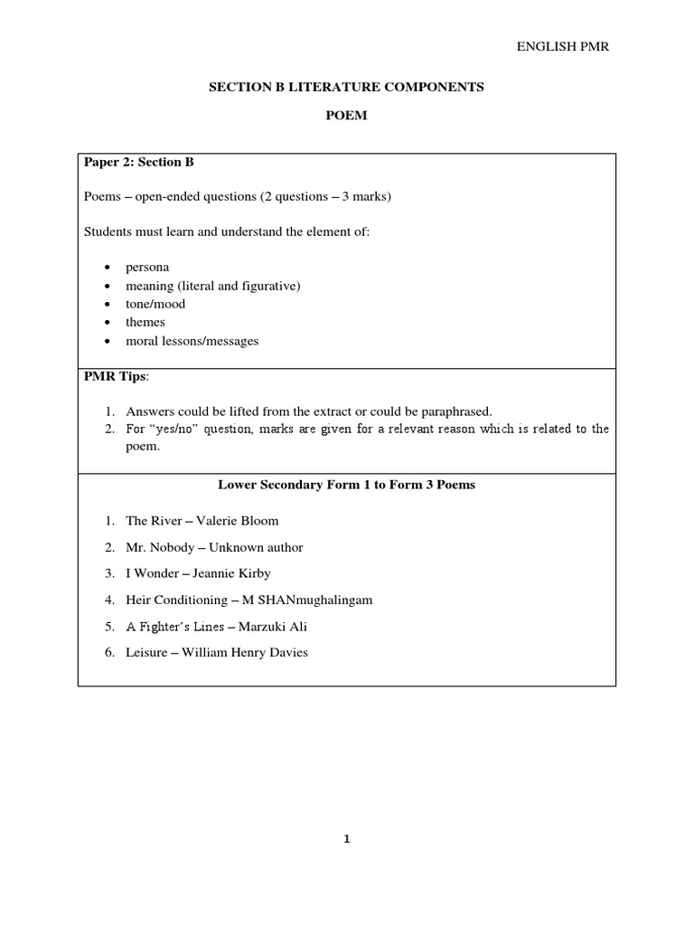 PMR English Literature Guide | PDF | Poetry
