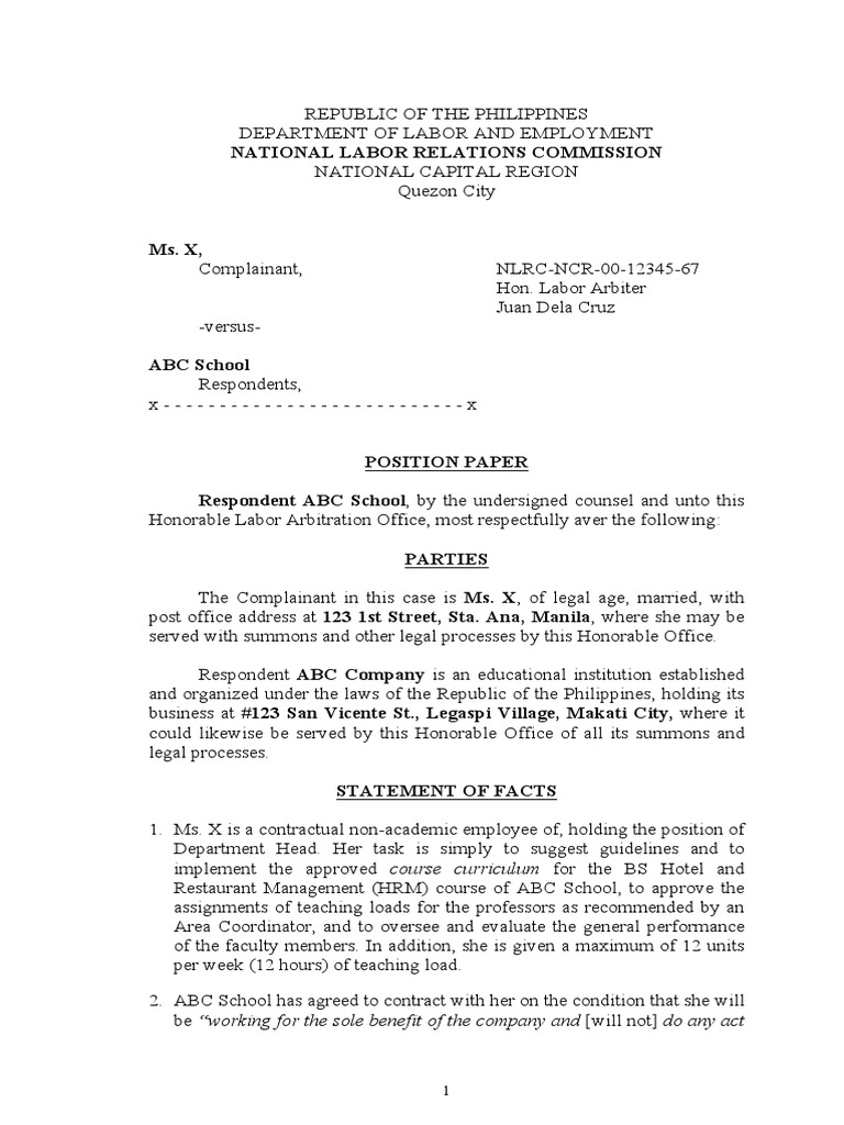 Position Paper on Ms. X's Dismissal | PDF | Overtime | Employment