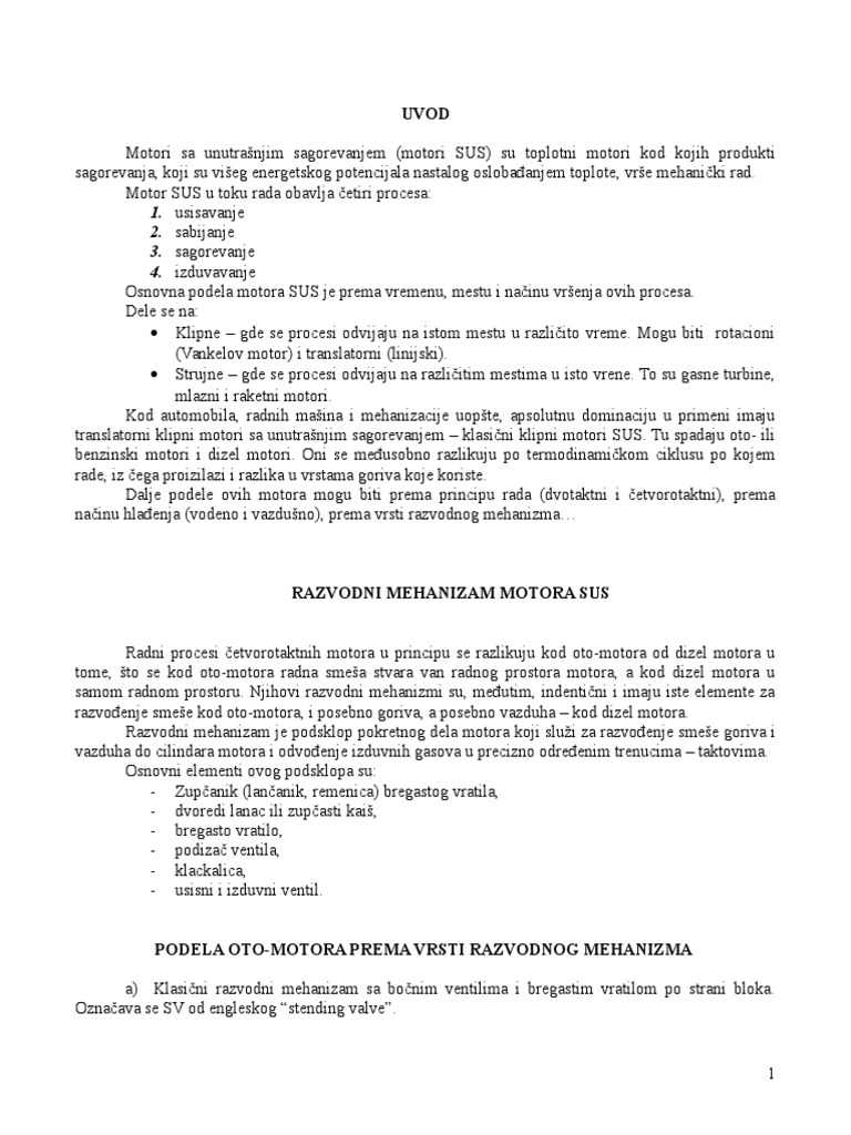 Razvodni Mehanizam Cetvorotaktnih Motora SUS