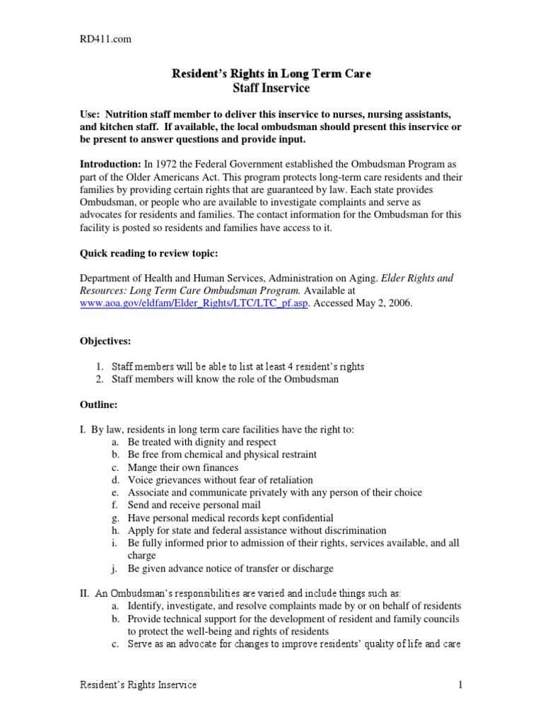 Resident Rights in Long-Term Care Inservice | PDF | Long Term Care ...