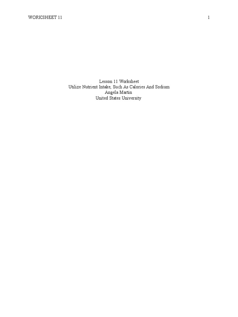 Lesson 11 Worksheet Pdf Dieting Diet Nutrition