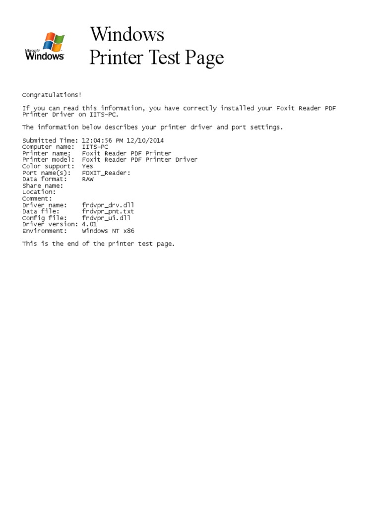 Foxit PDF Printer Test Page Results | PDF