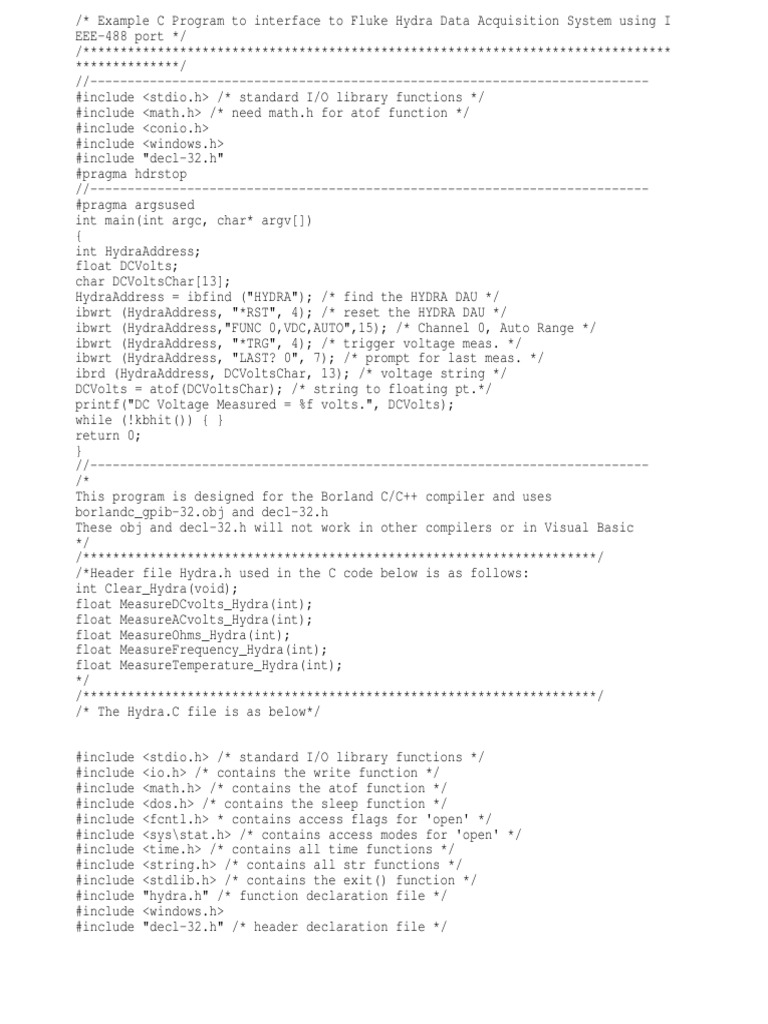 Hydra GPIB C Program | Download Free PDF | Subroutine | C (Programming Language)