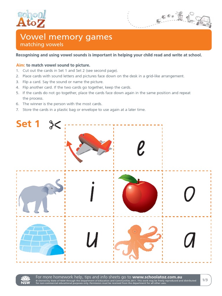 Vowel Matching Memory Game Instructions | PDF | Wellness