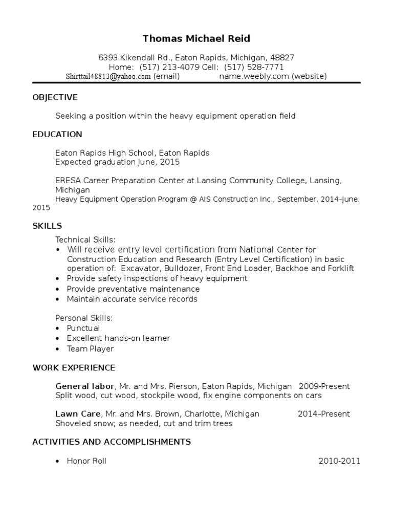 Heavy Equipment Operator Resume | PDF