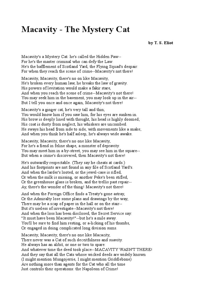 Macavity - The Mystery Cat | PDF