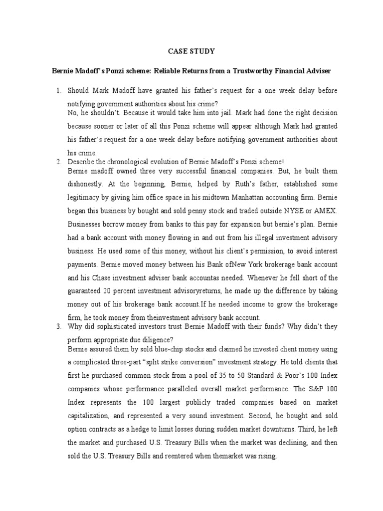Madoff Case Study Answer | PDF | Bernard Madoff | U.S. Securities And ...