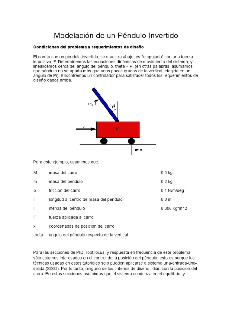 El péndulo Invertido.docx | Péndulo | Ecuaciones
