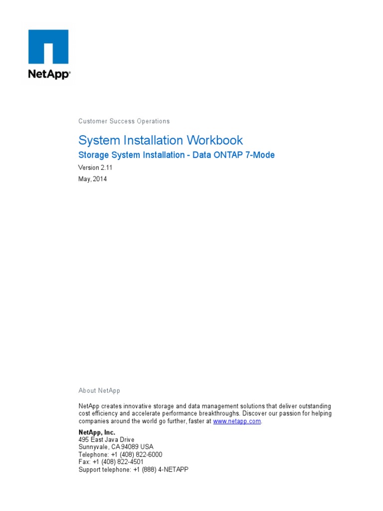 System Installation Workbook Data Ontap 7 Mode Download Free Pdf