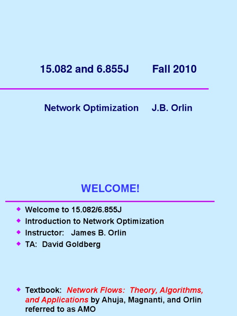 15.082 and 6.855J Fall 2010: Network Optimization J.B. Orlin | PDF ...