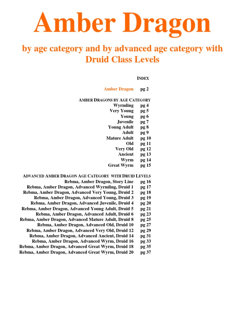 Dragon, Amber, by Age With Druid Class Reformated | PDF | Dungeons ...