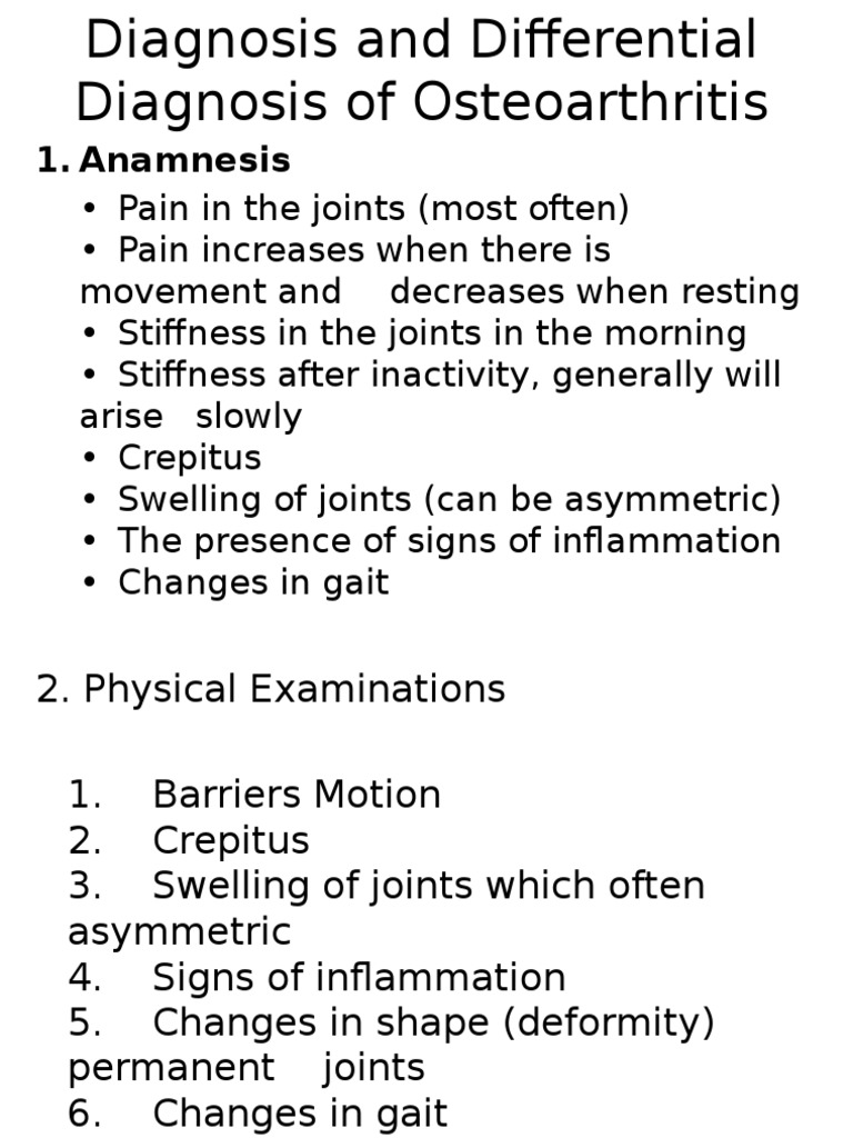 Diagnosis and Differential Diagnosis of Osteoarthritis | PDF ...