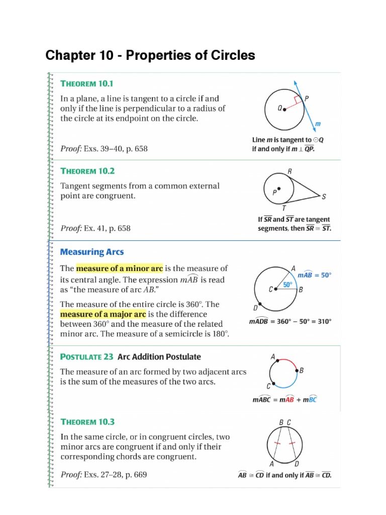 Chapter 10: Circle Properties Review | PDF