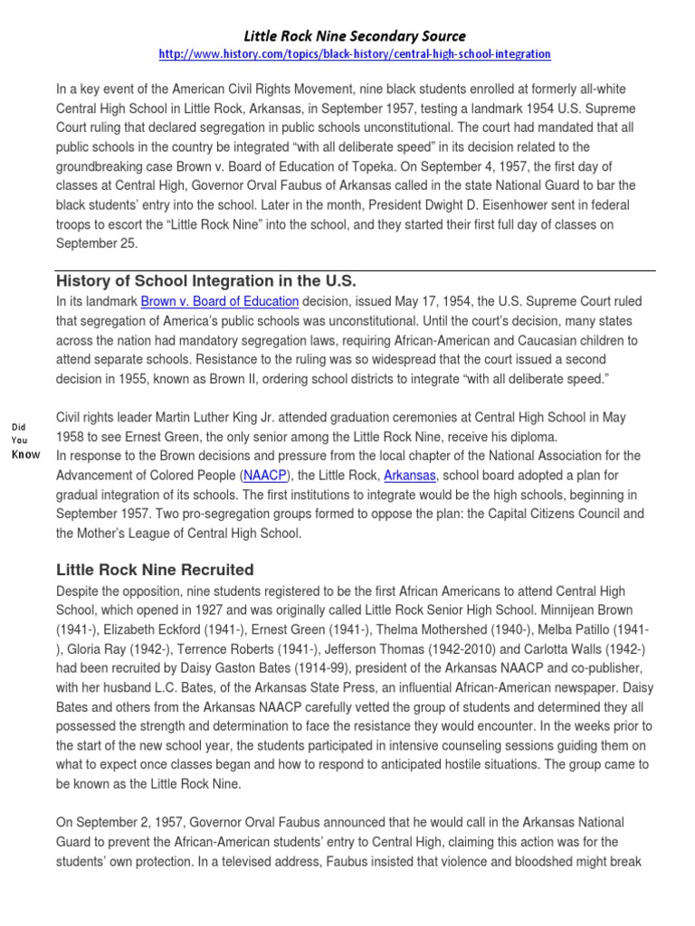Little Rock Nine: A Civil Rights Milestone | PDF | Brown V. Board Of ...