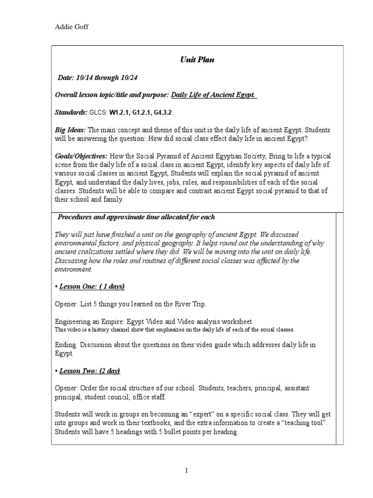 Unit Plan Egypt CH 9 | PDF | Ancient Egypt | Educational Assessment
