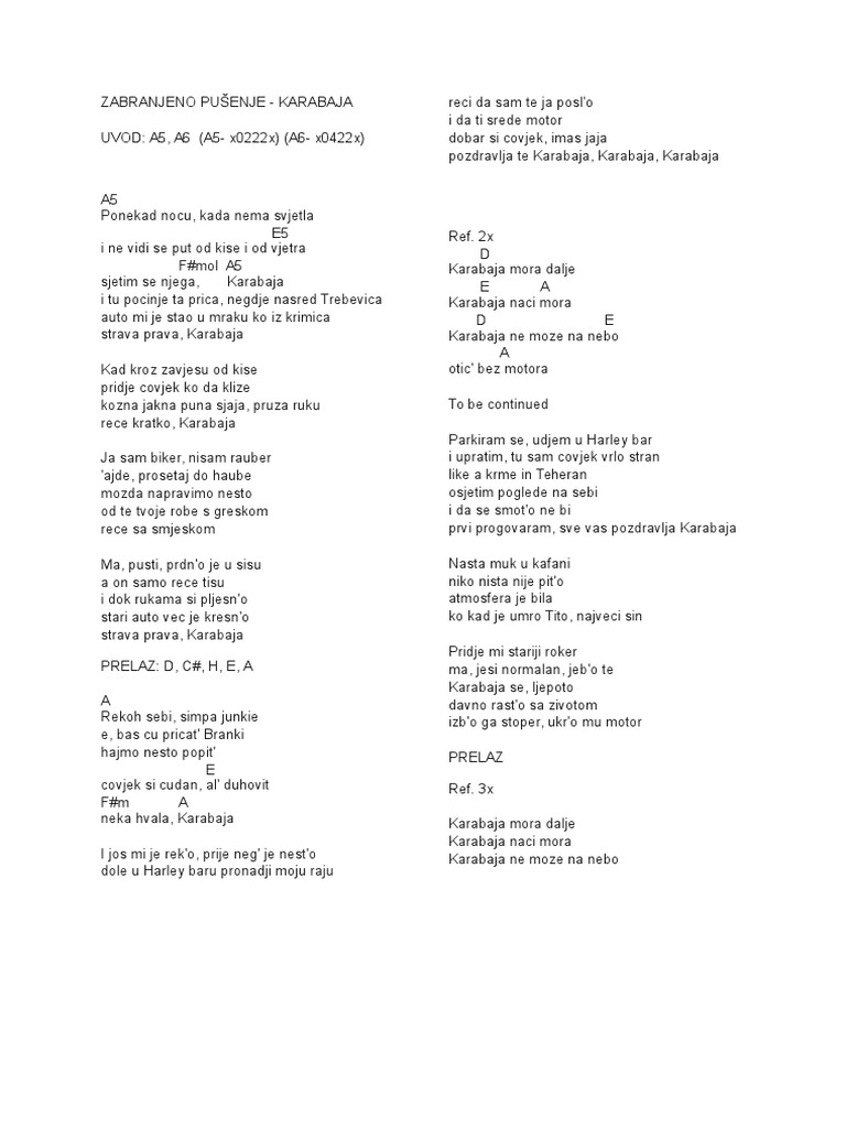 Zabranjeno Pušenje - Karabaja Akordi | PDF