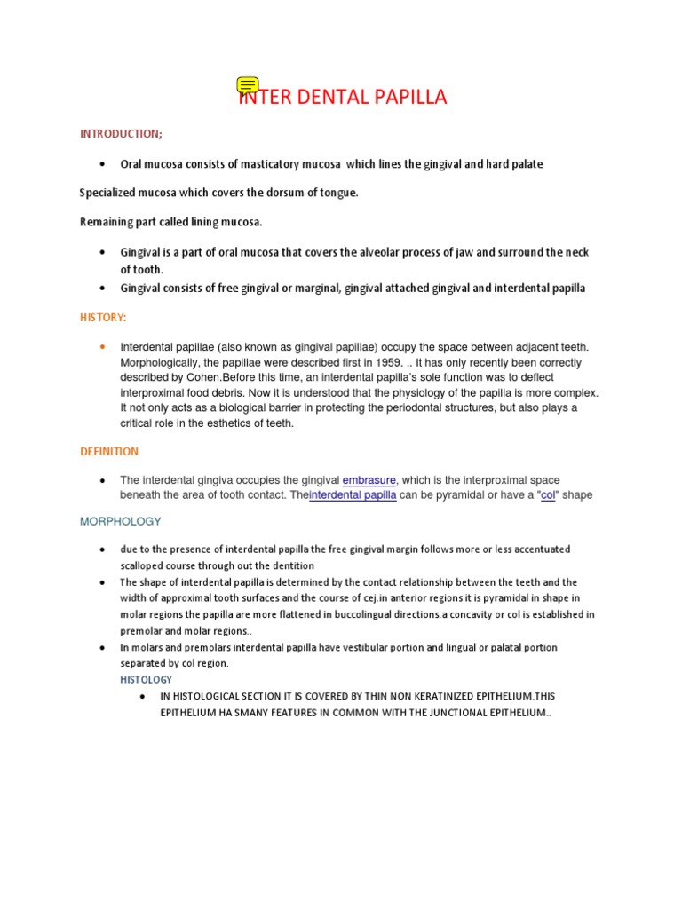 Inter Dental Papilla | Download Free PDF | Human Head And Neck ...