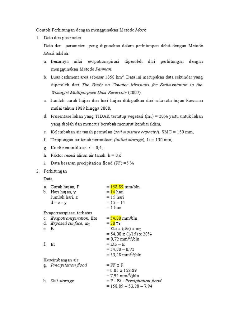 Contoh Perhitungan Dengan Menggunakan Metode Mock | PDF