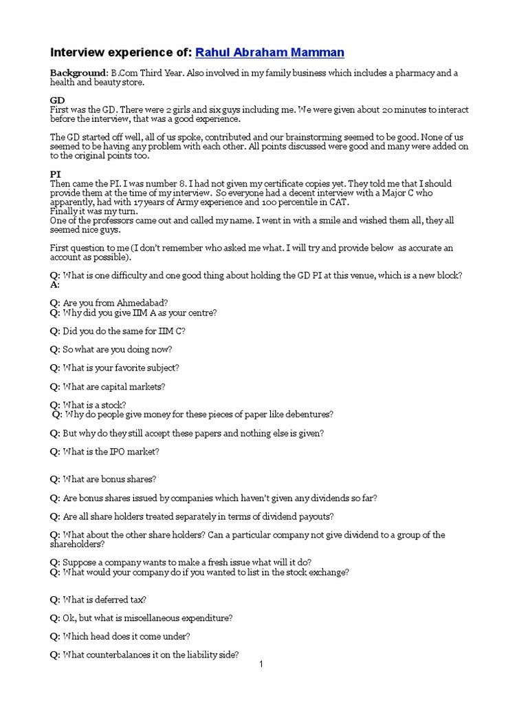 IIM A Interview Experience | PDF | Computing And Information Technology ...