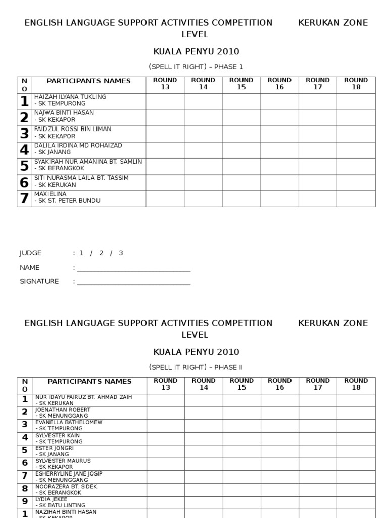 Spell It Right Score Sheet | PDF