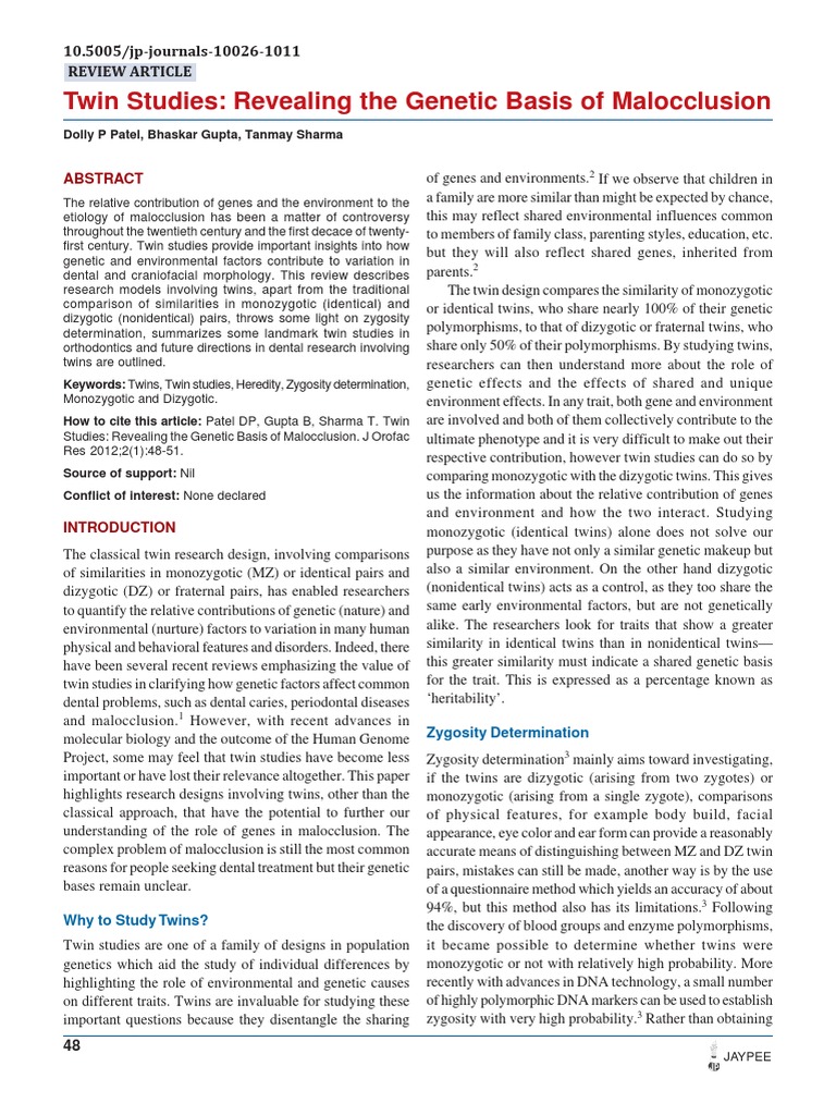 Twin Study Orthodontics | PDF | Twin | Genetics