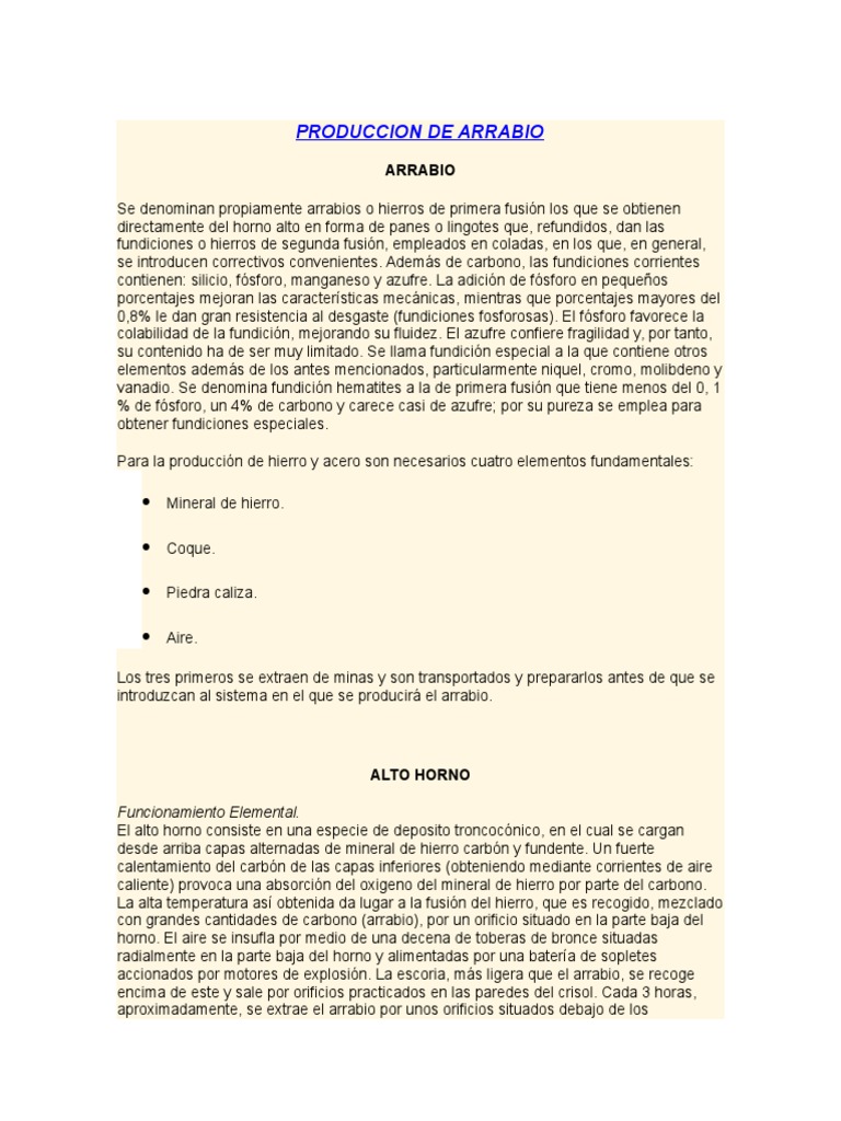 Producción y características del arrabio | PDF | Arrabio | Metalurgia