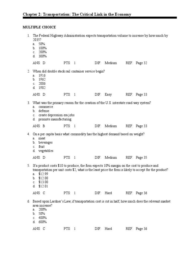 Chapter 1 Testbank | PDF | Value (Economics) | Transport