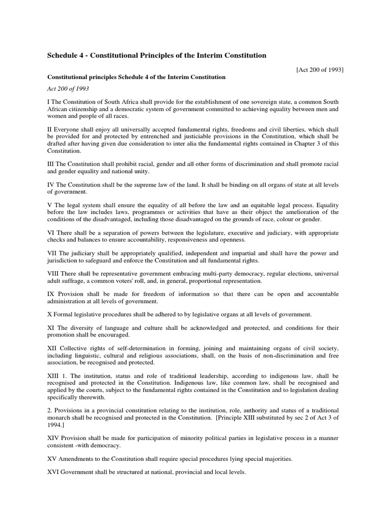 Interim Constitution Constitutional Principles Schedule 4 | PDF ...