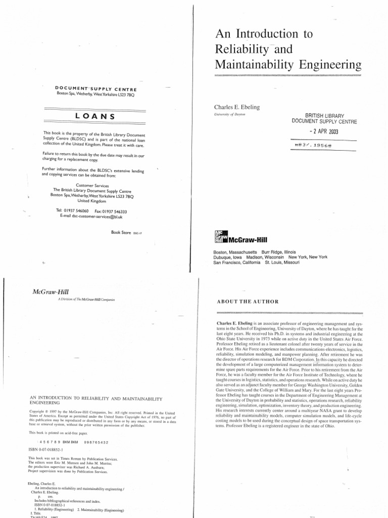 Ebeling - An Introduction To Reliability and Maintainability Engineering (1996) | PDF