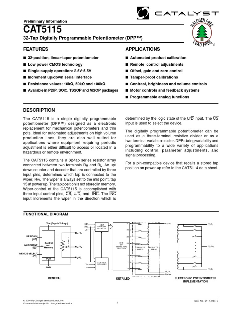 32-Tap Digitally Programmable Potentiometer (DPP™) Features: Logen Free ...
