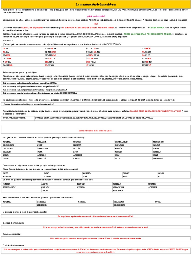 Acentuación de palabras: reglas y ejemplos | PDF