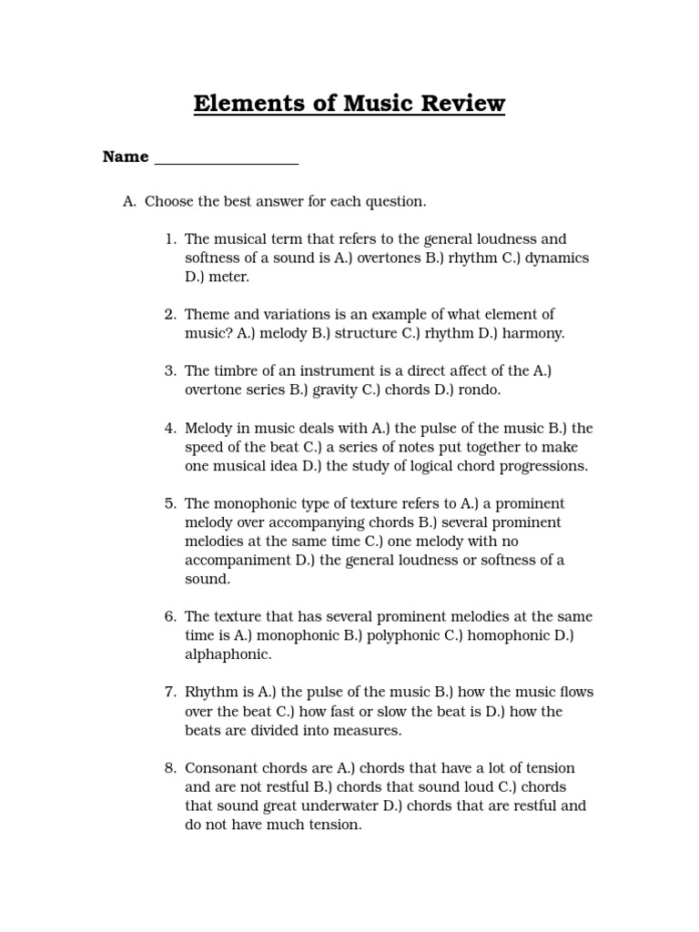 Elements of Music Quiz 1 | PDF | Rhythm | Harmony