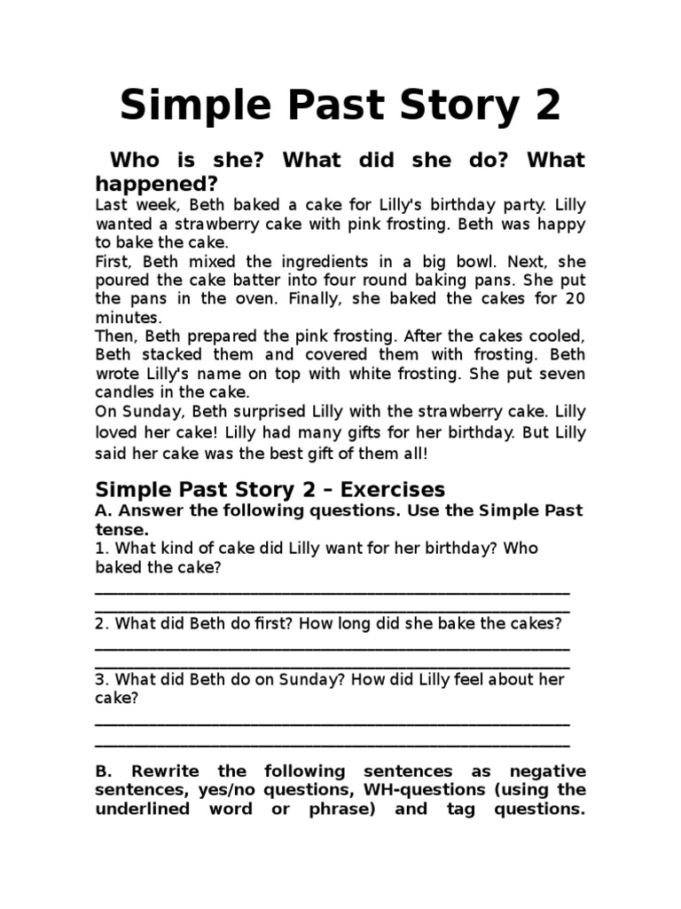 Simple Past Story 2 | PDF | Cooking, Food & Wine | Self-Improvement