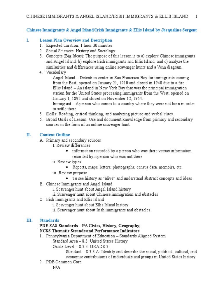 Immigrant Experiences: Angel vs. Ellis Island | PDF | Lesson Plan ...