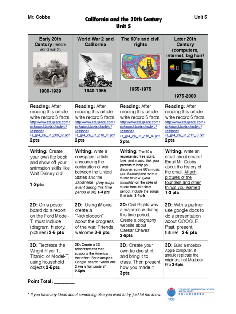 California History Unit 5 Activities | PDF