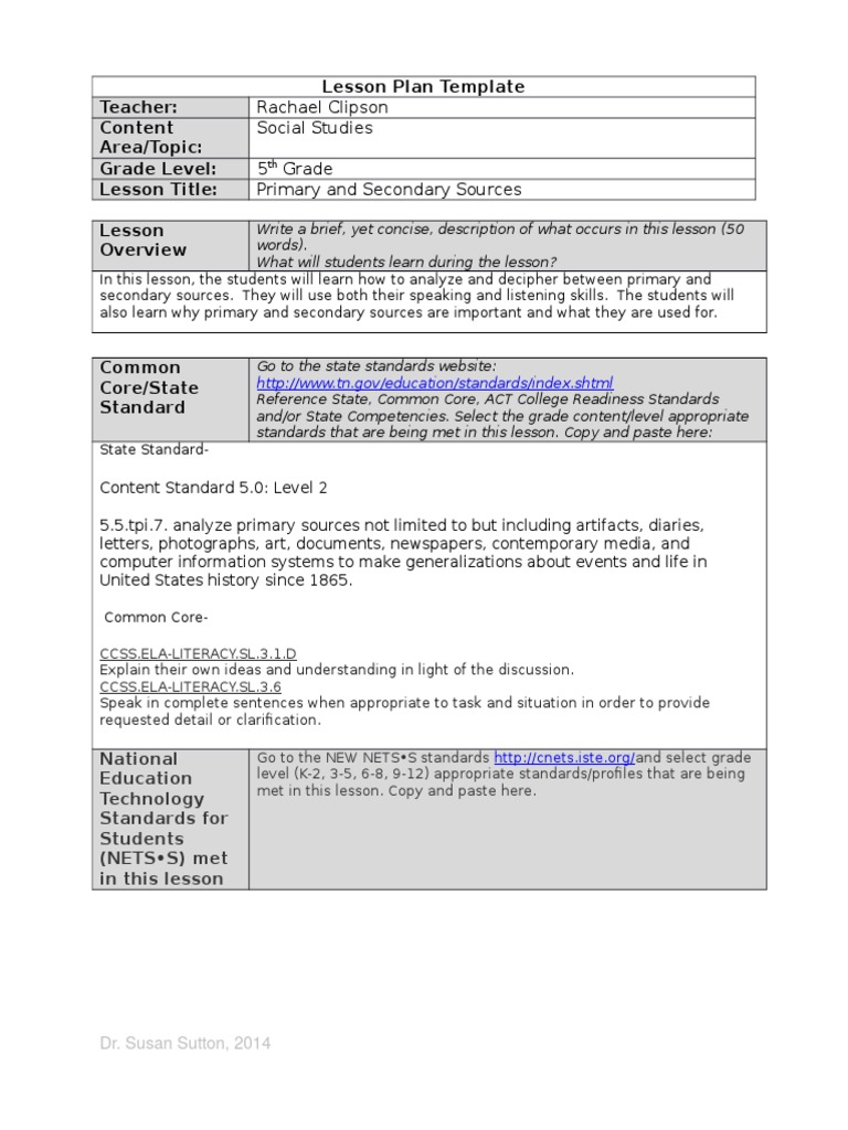 Lesson Plan Template Teacher: Content Area/Topic: Grade Level: Lesson ...