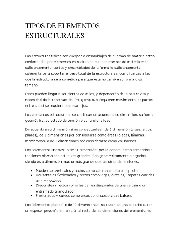 Tipos de Elementos Estructurales | PDF | Dimensión | Fundación (Ingeniería)